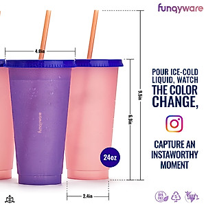 Color Changing Cups with Lids and Straws for Adults - 5 x 24oz Reusable Cups with Lids and Straws, Bulk Plastic Cups with Lids and Straws for Kids, Cold Iced Coffee Cups & Women Water Party Tumbler