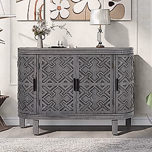 MISPACIO Grey Farmhouse Sideboard Buffet Cabinet Retro Sideboard Buffet Cabinet with Doors Wood Storage Cabinet for Living Room Entryway Kitchen