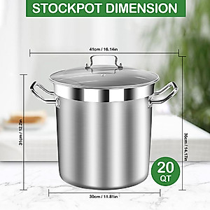 STOCKPOT Stainless Steel Pot, 20 Quart Stock Pot with Visible Lid, 3-Ply Large Soup Pot, Induction Pots, Big Pots for Cooking, Stew Pot, Oven & Dishwasher Safe
