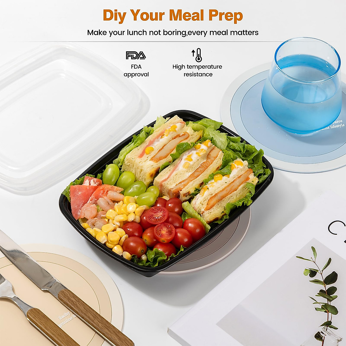 Glotoch Meal Prep Container Reusable,50Pack 32oz Plastic Food Prep Containers with Lids,BPA Free,Microwave, Dishwasher Safe Disposable To Go Containers for Food,Leftover,Single Compartment