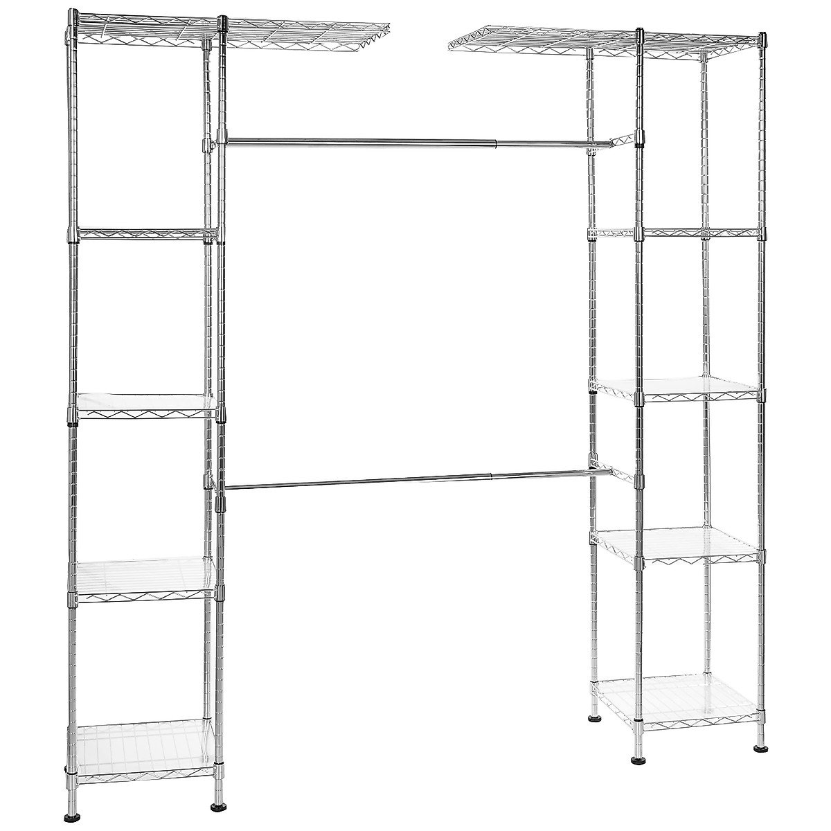 Amazon Basics Expandable Metal Hanging Storage Organizer Rack Wardrobe with Shelves, 57-80 x 14 x 72 inches (LxWxH), Chrome