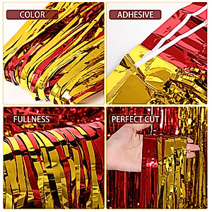 Peryiter 6 Pcs Metallic Tinsel Foil Fringe Curtains 3.3 x 6.6 ft Backdrop Props for Halloween Birthday Anniversary Bridal Shower Baby Shower Holiday Party Decorations(Black, Red, Gold)