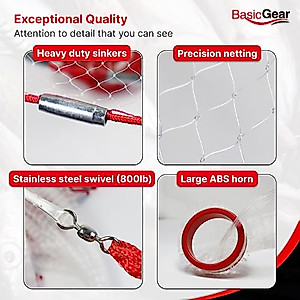 BasicGear Cast Net | Zinc Iron, 3ft Radius, 3/8 inch Mesh for Freshwater and Saltwater Bait Fish | Professional Grade and Upgraded Material | Throw Style