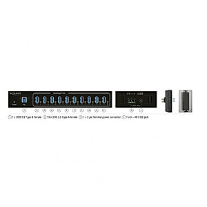 DeLOCK External Industry Hub 10 x USB 3.0 Type-A with 20 KV ESD Protection - Hub - 10 x SuperSpeed USB 3.0 - DIN Rail Mountable - Wall Mountable - DC, Black