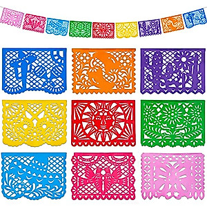 FUTUREPLUSX 18 Feet Papel Picado Banner, Mexican Party Banner Plastic Fiesta Banner Multicolor Cinco De Mayo Decorations for Mexican Party Supplies Dia De los Muertos