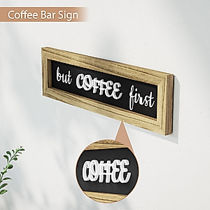 Alsonerbay Coffee Bar Shelf Wall Mount, Rustic Floating Shelves for Wall with Wooden Bar Sign, 16 Inch Wall Shelves with 10 Mug Hooks for Coffee Station, Dining Room, Living Room and Kitchen