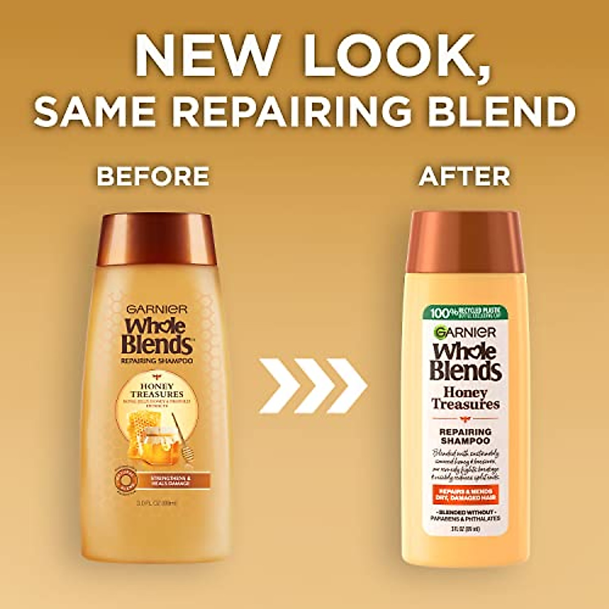 Garnier Whole Blends Honey Treasures Repairing Shampoo, with Sustainably Sourced Honey, For Dry, Damaged Hair, Travel Size, 3 Fl Oz, 1 Count (Packaging May Vary)