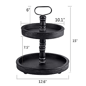 Rustic Decorative Two Tiered Tray,Farmhouse 2-Tier Serving Tray with Metal Handle (Rustic Black)