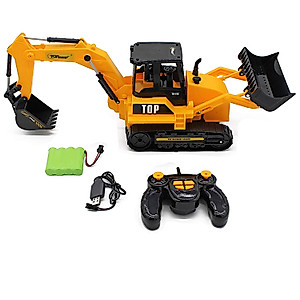 Top Race 8 Channel Full Functional Remote Control Excavator - Backhoe Toys for Boys - Battery Powered Electric RC Remote Control Construction Vehicles with Lights and Sound - for Kids Ages 3 and Up