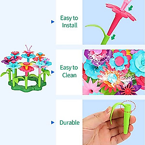 FLYINGSEEDS 46 PCS Flower Garden Building Toys for Girls, STEM Toy Gardening Pretend Play Set for Kids, Girls Favor Stacking Game for Toddlers, Preschooler Age 3 4 5 6 7 8 Year Old