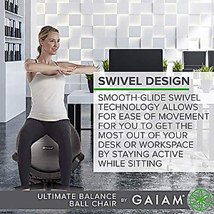 Gaiam Ultimate Balance Ball Chair with Swivel Base - Premium Exercise Stability Yoga Ball Ergonomic Chair for Home and Office Desk - Air Pump, Exercise Guide