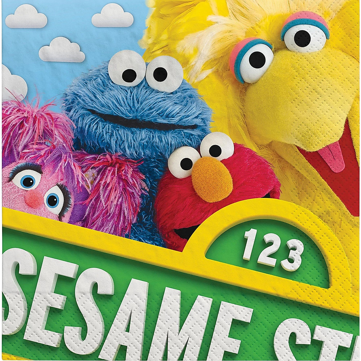 Sesame Street Party Supplies Pack Serves 16-9 Inch Plates and Luncheon Napkins with Birthday Candles - Big Bird | Elmo - Bundle for 16