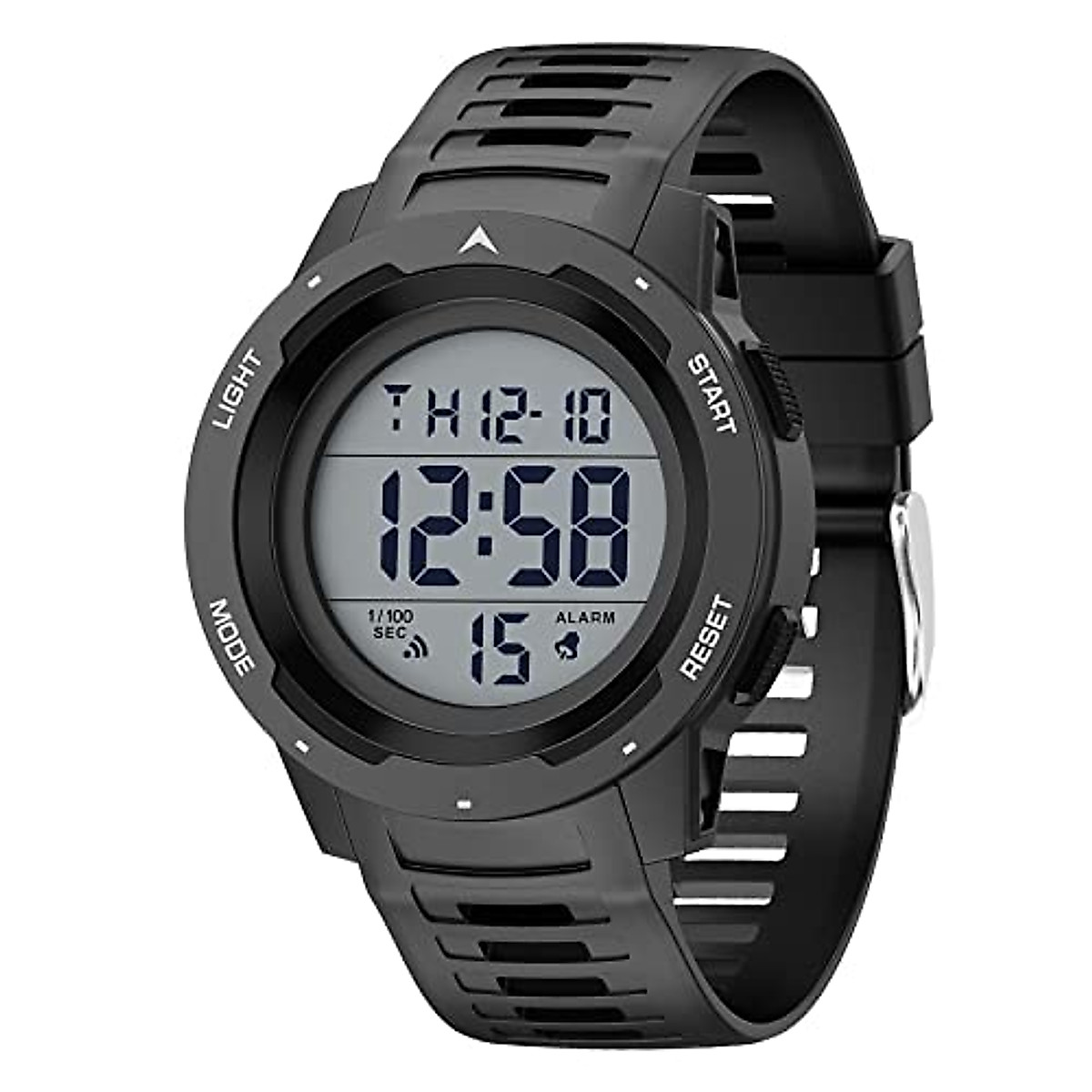 GOLDEN HOUR Mens Waterproof Digital Sport Watches Wide Screen Easy Read Display Military Style with Black Rubber Strap