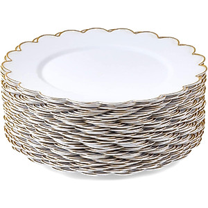 Sparkle and Bash White Plastic Plates with Gold Scalloped Edge (9 Inches, 50 Pack)