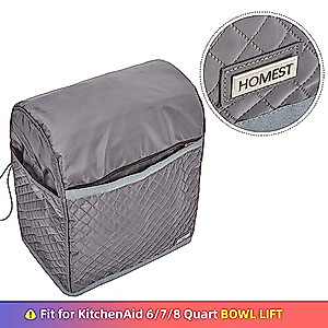 HOMEST Stand Mixer Quilted Dust Cover with Pockets Compatible with KitchenAid 6/7/8 Quart Bowl Lift, Grey (Patent Design)