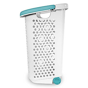 Home Logic 2.0-Bu. Rolling Laundry Hamper Container Bin Storage in White Features Pop-Up Handle, Hole Pattern for Ventilation, Built-in Wheels to Maneuver (1, 2.0-Bu.)