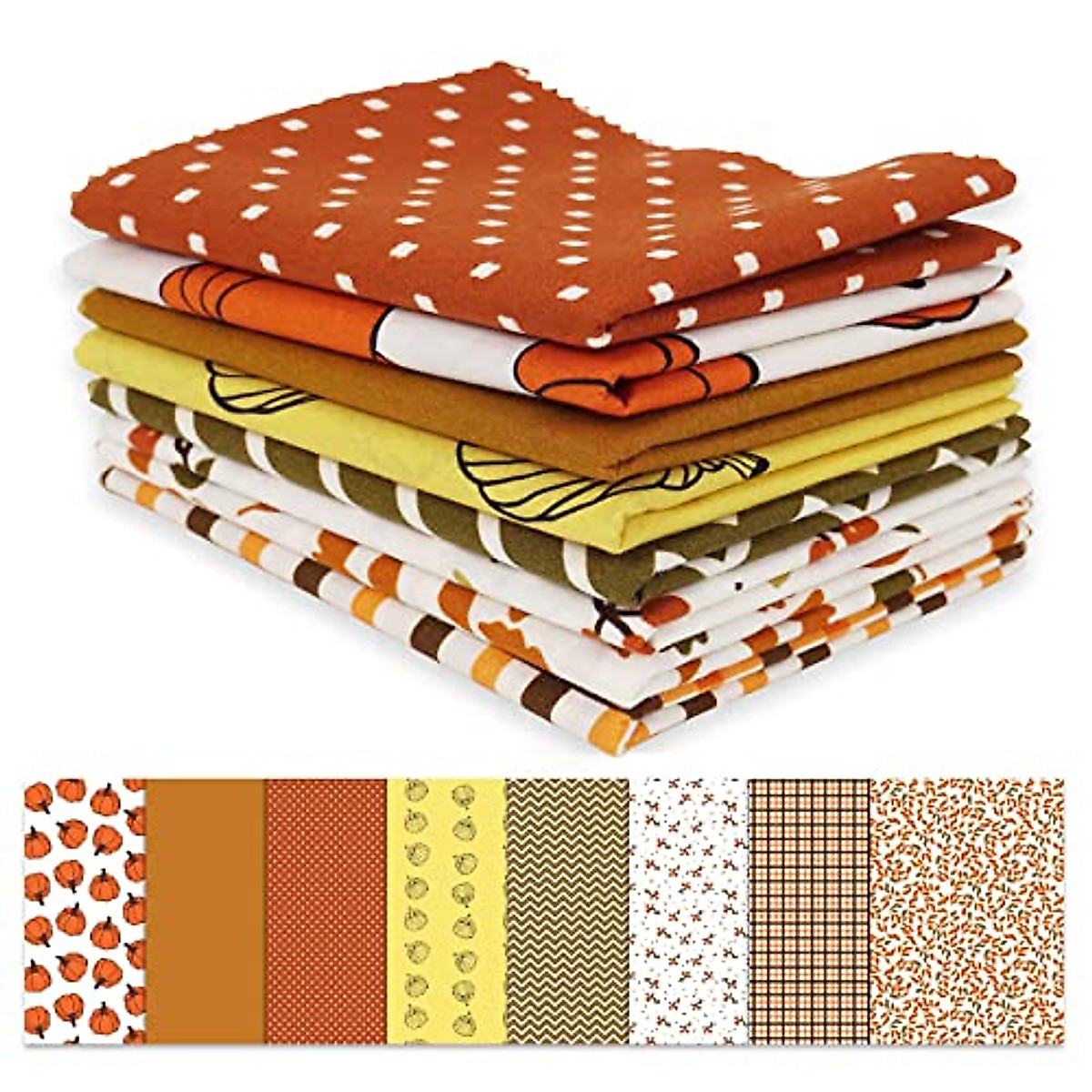 Soimoi 8 Pc Fat Quarter Bundle, Autumn Fall Theme Print 18"x 22" DIY Patchwork- 100% Cotton Pre-Cut Quilting Fabric Orange, Brown, Yellow