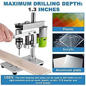 MXBAOHENG Mini Desktop Drill Press 7-speed Micro Drill Press with Work Light for Wood, Crafts and Jewelry Making, Small Table Drilling Machine 795 Motor B10 Chuck, with Belt and Motor Protective Cover