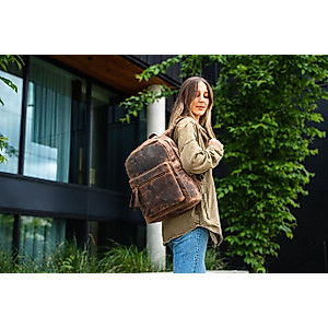 KomalC Leather backpack purse rucksack laptop bag for women & men travel school college hiking travel shoulder camping bag