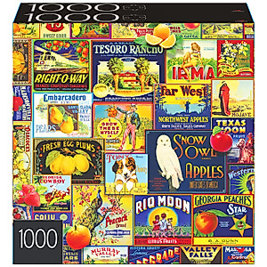 2-Pack of 1000-Piece Jigsaw Puzzles, Retro Comics and Fruit Labels, Puzzles for Adults and Kids Ages 8+, Amazon Exclusive