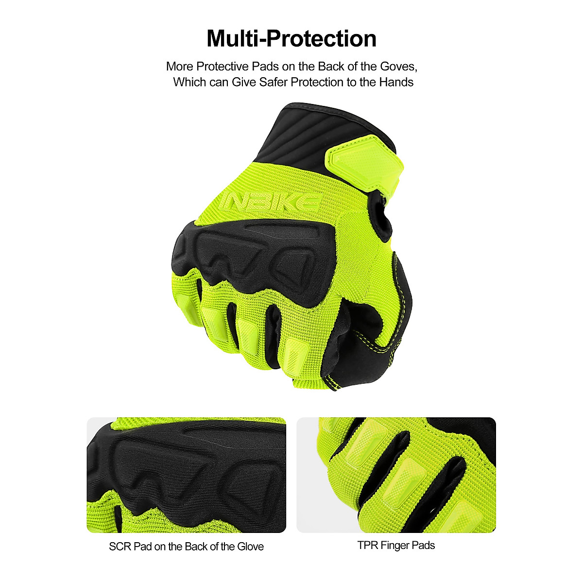 INBIKE Mountain Bike Gloves for Men Knuckle Guard Padded Men's Cycling Gloves Breathable for MTB Motocross Racing Dirtbike