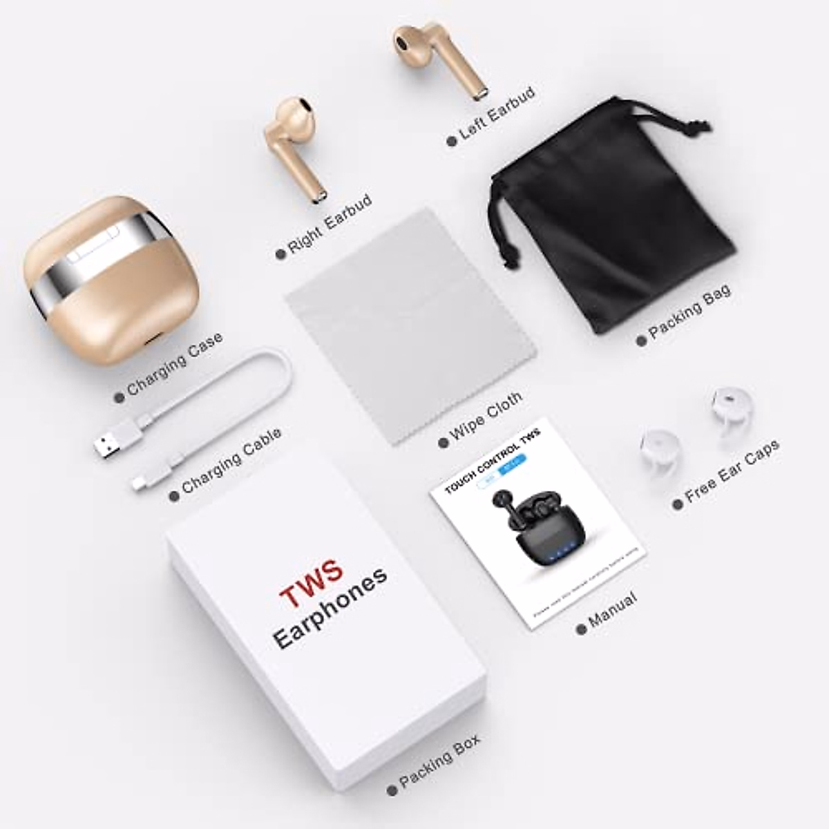 Wireless Earbuds, Bluetooth 5.2 ENC Noise Cancelling Deep Bass in-Ear Stereo Earphones, IPX6 Waterproof Headphones with Mic, USB-C Charging Case, Touch Control Ear Buds Headset for iPhone Android iOS