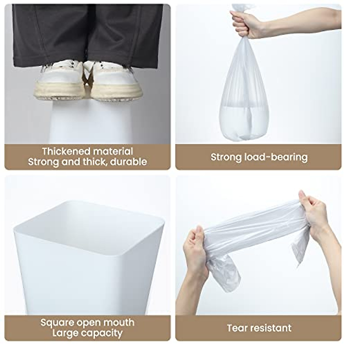 Eccliy 6 Pack Plastic Trash Can with 3 Rolls of Trash Bags Small Wastebasket Trash Can Garbage Container Bin, Trash Bin for Bathroom, Bedroom, Home Office, Living Room, Kitchen (Gray, White, Medium)