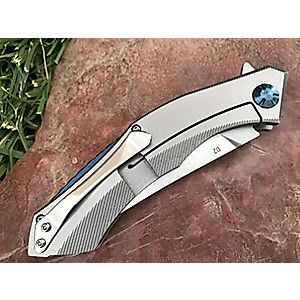 TACTICAL GEARZ Pocket Knife for EDC! Stonewashed Stainless Steel Handle! D2 Steel Blade! Includes Sheath! (Triton S)