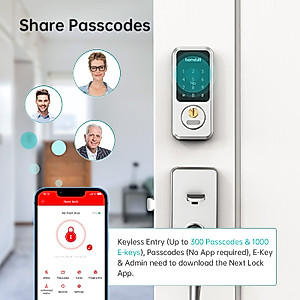 Smart Door Lock with Keypad, Keyless Entry Home with Your Smartphone, Bluetooth Smart Deadbolt Door Lock Works with APP Control, Code and eKey, Auto Lock for Home Hotel Apartment