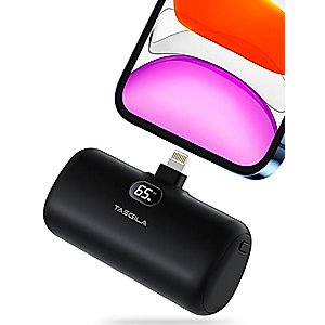 Taegila Small Portable Charger iPhone 5000mAh with Built in Cable, MFi Certified Compact Power Bank with LCD Display & LED Light for All iPhone Series 14/13/12/11/XR/X/SE/8/7/6 Pro Max(Black)