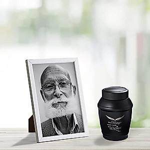5.7 Inches Medium Size Urns for Human Ashes Adult Male,Black Cremation Urns for Adult Ashes,Angel Wings Decorative Urns