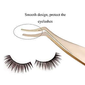 Eyelash Applicator Tool DIY Lash Extensions Tweezer For Cluster Lashes Stainless Steel High Precision Round Head(Golden)