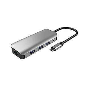 ZPLJ High-Speed 9 in 1 Hub with Ethernet Port 4K HDMI 3 USB 3.0 and USB-C Power Delivery 3.5mm Audio Support SD TF Card Reader Compatible for Flash Drive Laptops USB Hub Adapter Portable