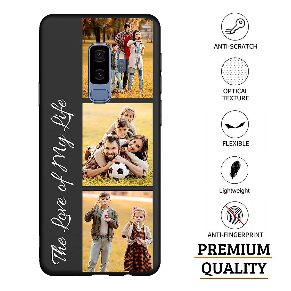 SuSuTiFy Custom Personalized Phone Case for Samsung Galaxy S9 Plus Design Your Own Multi Picture Collage Slim Soft Black Phone Cover for Family Friends Couple Gift