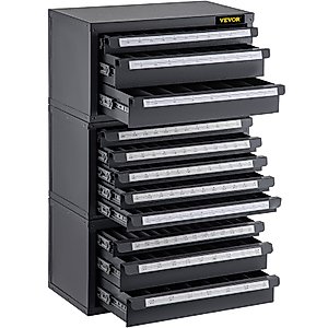 VEVOR Drill Bit Dispenser Cabinet Set, Three-Drawer for 1/16" to 1/2" & Letter Sizes A to Z, Five-Drawer Drill Bit Organizer for Wire Gauge Sizes #1 to #60, 3 Pieces