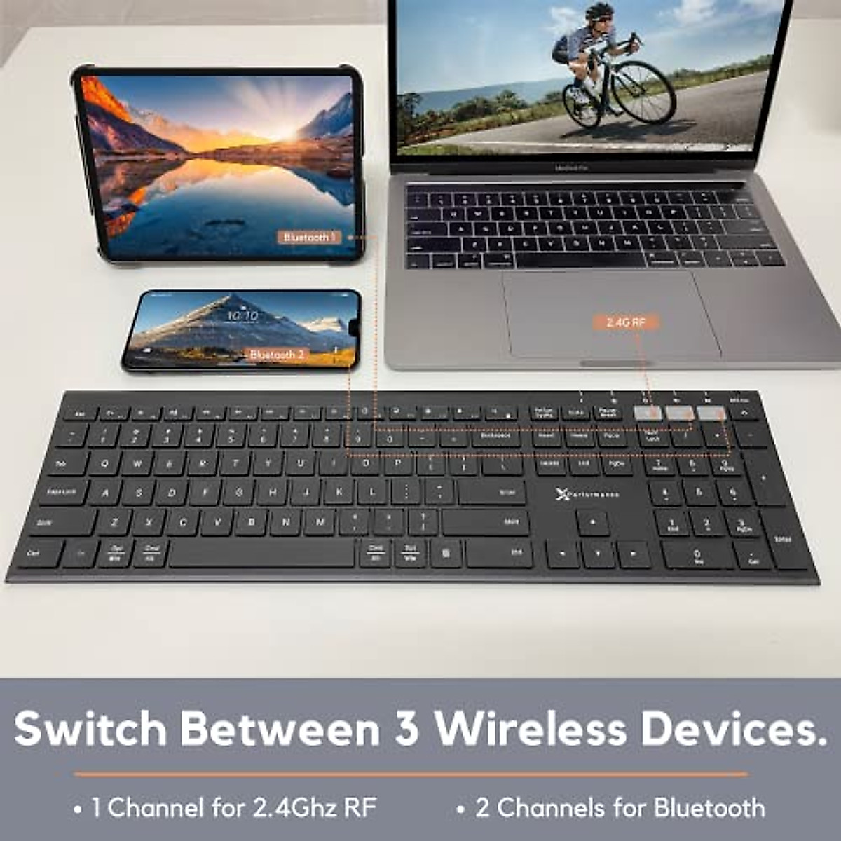 X9 Slim Bluetooth Mouse and Keyboard Combo - Dual BT + 2.4G Pair 3 Devices - Full-Size Rechargeable Wireless Mouse and Keyboard Combo - Multi-Device Wireless Keyboard Mouse Combo for PC - Black