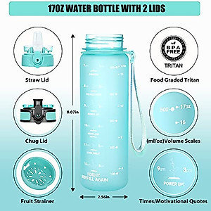 OLDLEY Kids Water Bottle for School, 17 oz (2 lids) BPA-Free Reusable Leak-proof Durable Tritan Plastic Water Bottles with Straw & Chug Lids, Anti-dust Spout Cover (Mint Green)