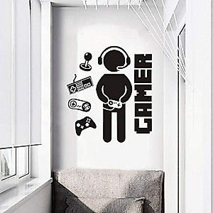 Gamer Wall Decals Controller Video Games Wall Stickers for Boy Bedroom Kids Room Playroom Nursery Home Decoration (Black)