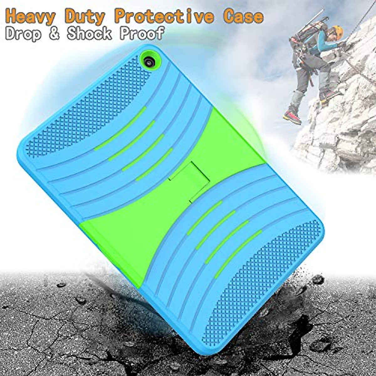 EpicGadget Case for Amazon Fire HD 8 / Fire HD 8 Plus (12th Generation, 2022 Released) - Heavy Duty Hybrid Case Cover with Kickstand + 1 Screen Protector and 1 Stylus (Blue/Green)