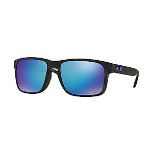 Oakley Men's Holbrook Rectangular Sunglasses, Matte Black Tortoise/Prizm Sapphire Iridium Polarized, 56 mm