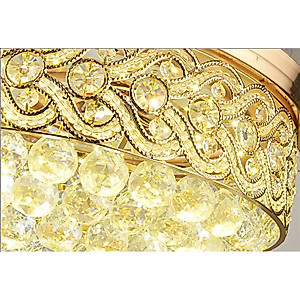 FANRYO 42"LED Crystal Invisible Ceiling Fan with Lights and Remote , Adjustable Tri-color Lighting Tri-Wind Speed Silent Motor Indoor Chandelier Lighting Fandelier for Livingroom Bedroom (42''-gold)