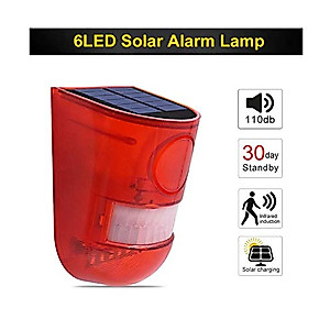 CAROCK Solar Powered Sound Strobe Alarm Flashing Sensor Light Lamp Motion Detector 110 db Loud Siren for Garden Home Villa Farm Hacienda Apartment Outdoor Yard (Waterproof)