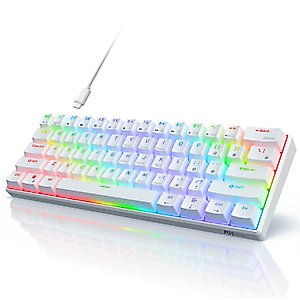 RK ROYAL KLUDGE RK61 Wired 60% Mechanical Gaming Keyboard Programmable QMK/VIA RGB Backlit 61 Keys Ultra-Compact Hot Swappable Blue Switch White