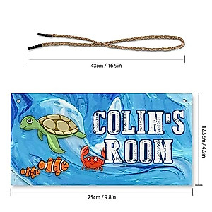 Personalized Sea Creature Turtle Fish Crab Room Sign Boys Girls Bedroom Art Wall Decor Custom Name Kids Baby Nursery Front Door Wood Plaque