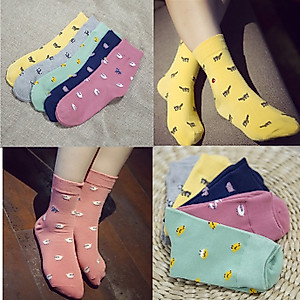 5 Pairs Women Crew Socks Casual Cute Cotton Animal Socks Long Ankle Socks Design Gifts for Women Girls X1-animals903