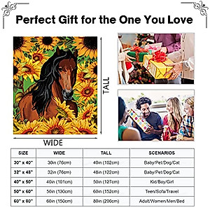 Sunflowers Horse Blanket Plush Horse Throw Blankets for Couch Bed Sofa Decor Horse Flannel Fleece Blanket for Women Men Kids Blankets Birthday Gift, 50''x60''
