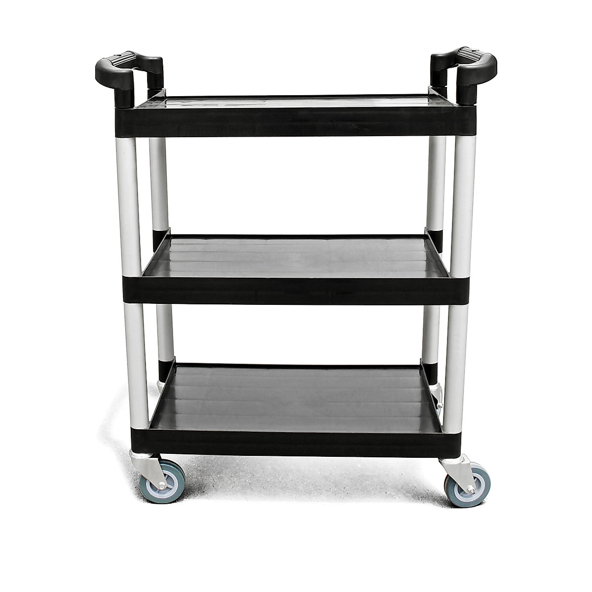 New Star Foodservice 54538 250-Pound Plastic 3-Tier Utility Bus Cart with Locking Casters, 32" x 16" x 38", Black