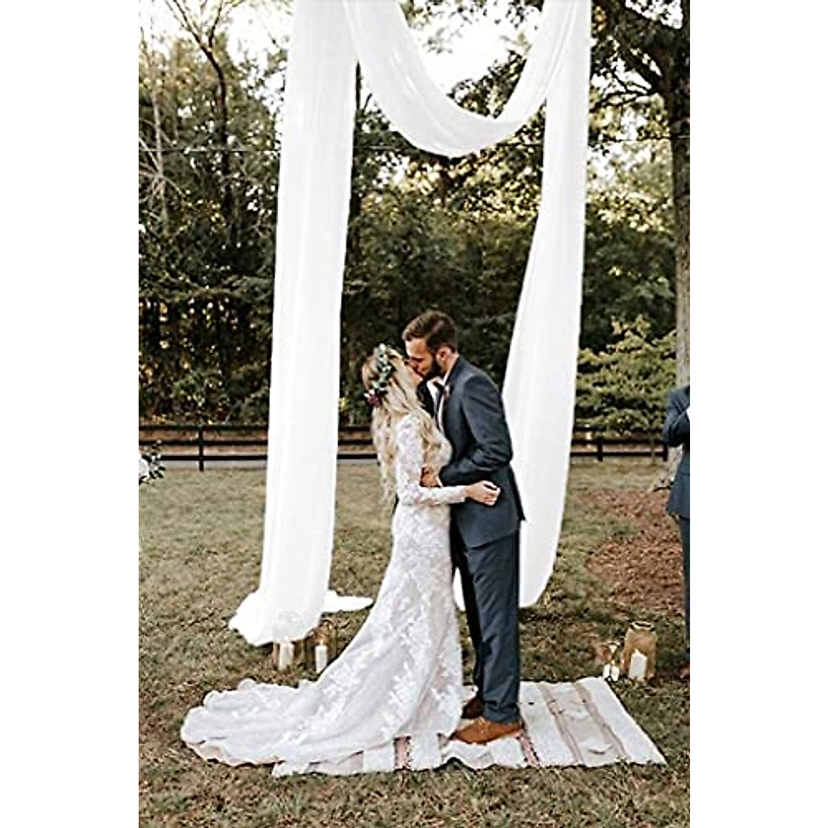PartyDelight 9.8FT X 10FT White Chiffon Sheer Backdrop Curtain Drapes, Wedding Arch Drapes, for Wedding, Birthday, Party, Banquet and Home Decorations.