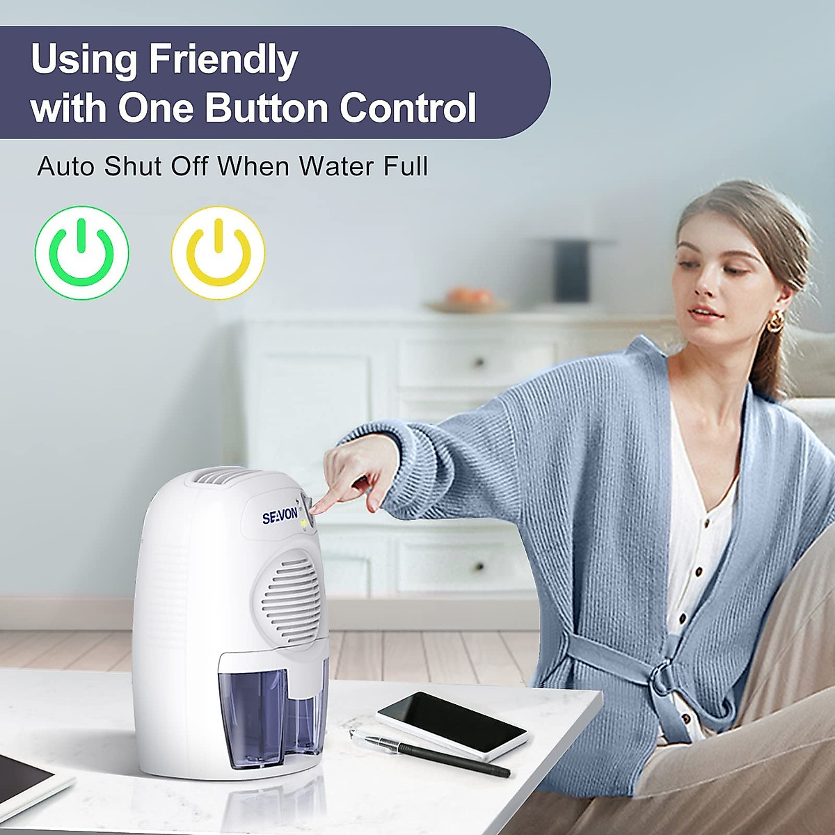 SEAVON Electric Dehumidifiers for Home, 2200 Cubic Feet (205 sq ft) Portable and Compact 16 oz Capacity Quiet Dehumidifiers for Basements, Bedroom, Bathroom, RV, Laundry Room, Closet, Auto Shut Off