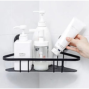 MP PowerGrip RustFree Black Powder Coated Steel Corner Bathroom Shower Shelf, Basket, Caddy Power Suction 4.8 x 5x 3.4 in
